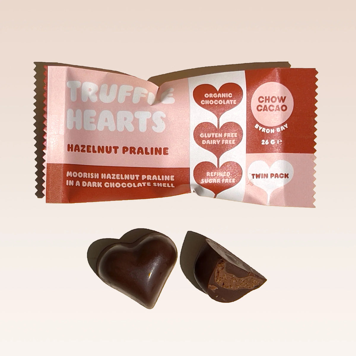 Chow Cacao Truffle Hearts 26g - Hazelnut Praline – La Vida Vegan