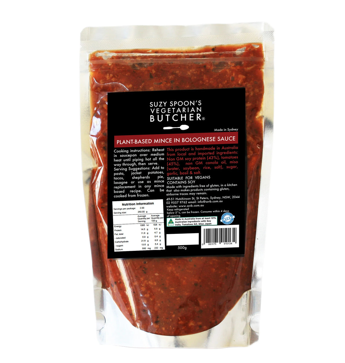 Suzy Spoon’s Vegan Homestyle Bolognese Sauce 500g – La Vida Vegan
