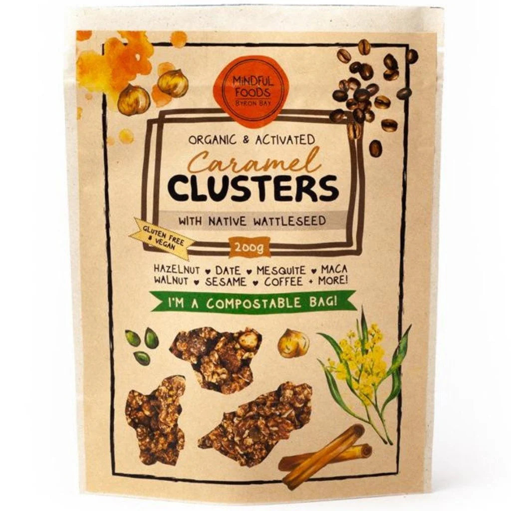 Organic & Activated Caramel Clusters with Wattleseed (200g) – La Vida Vegan