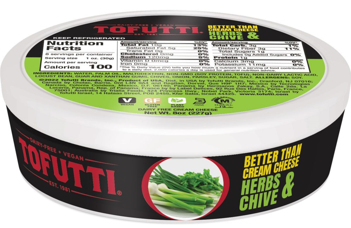 Tofutti Better Than Cream Cheese (GF) 227g - Herbs & Chive – La Vida Vegan